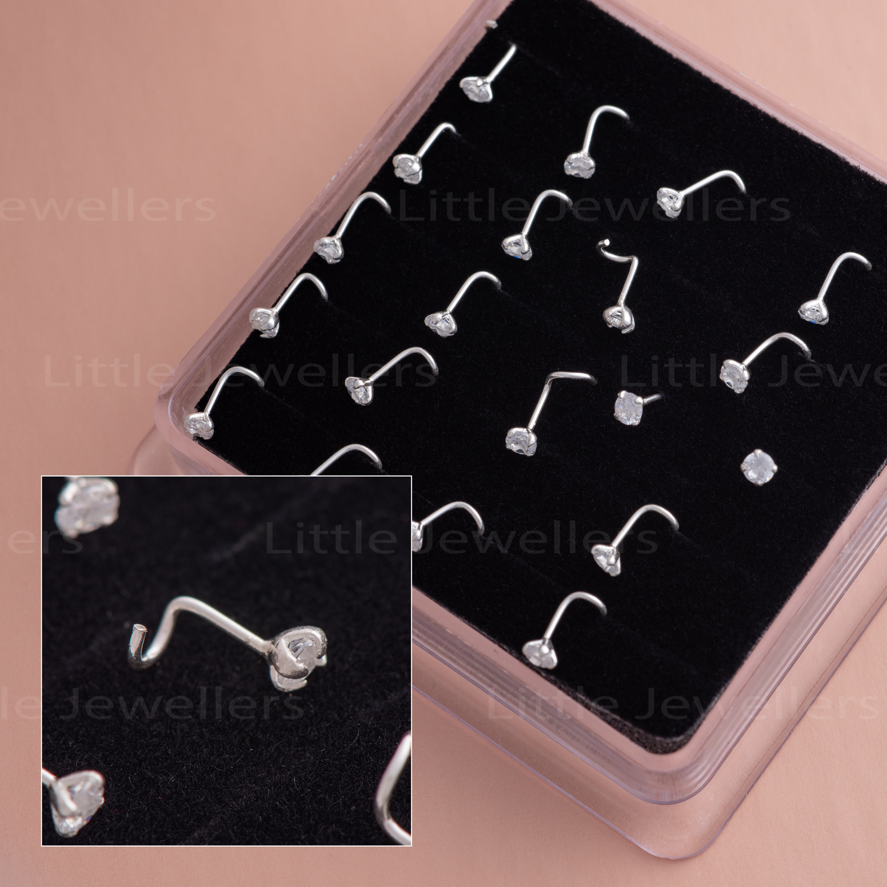 Hypoallergenic Silver Nose Ring: Curved Design, Clear Stone - Little ...